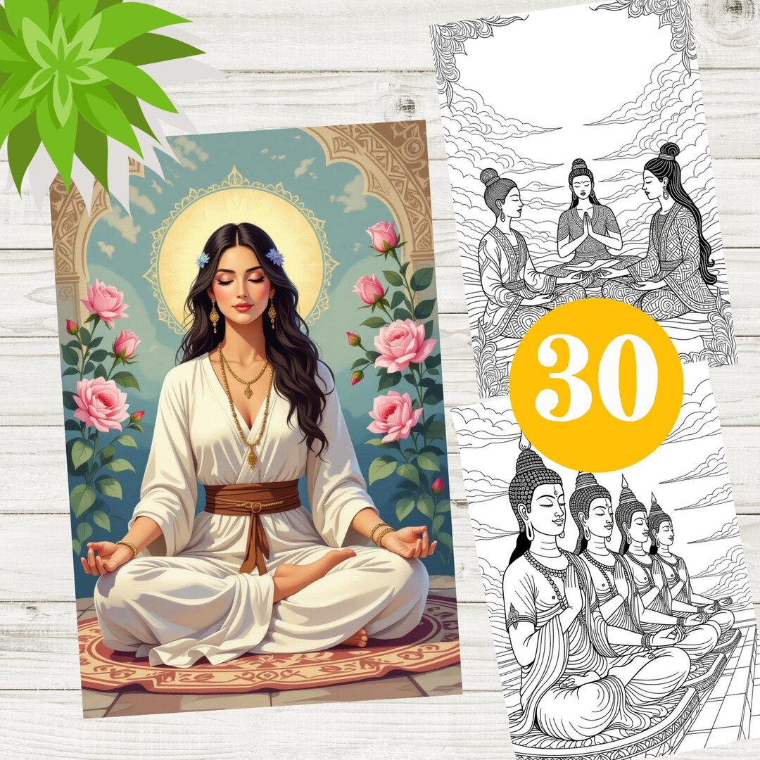 30 Meditation Coloring Page, Yoga Printable Coloring Sheet, Mindfulness ...