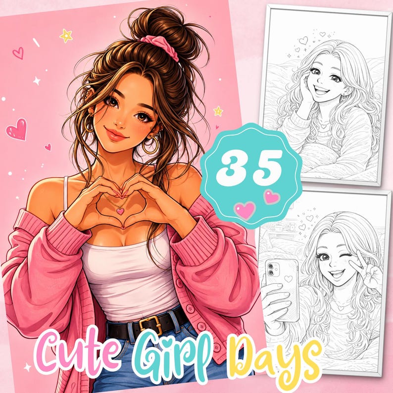 35 Girl Coloring Pages, Cozy Vibes, Teen Adult Activity (digital ...