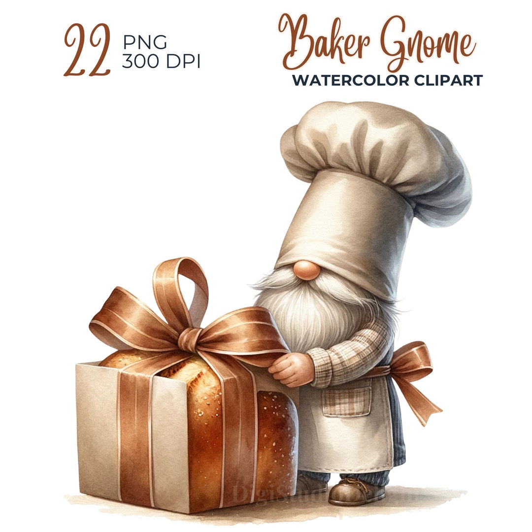 Baker Gnome Clipart 22 Png Files, Gnome Illustration, Cute Gnome Png ...