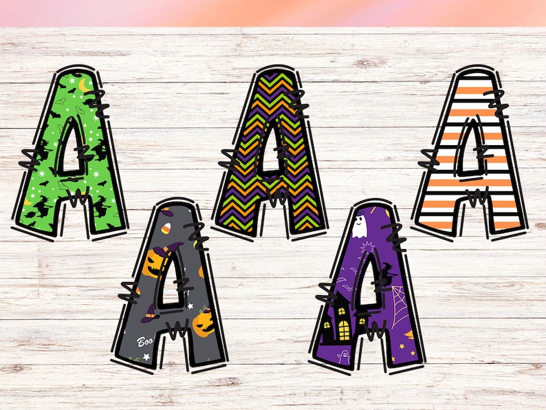 Spooky Halloween Printable PNG Doodle Letters, Doodle Alpha Bundle ...