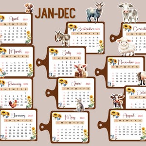 Farm Animal Monthly Calendar 2025, Printable Mini Calendar & DIY ...