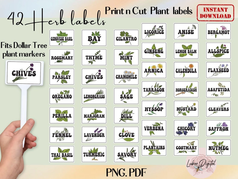 Printable Herbs Vegetables Garden Label Markers,plant Stakes Label ...