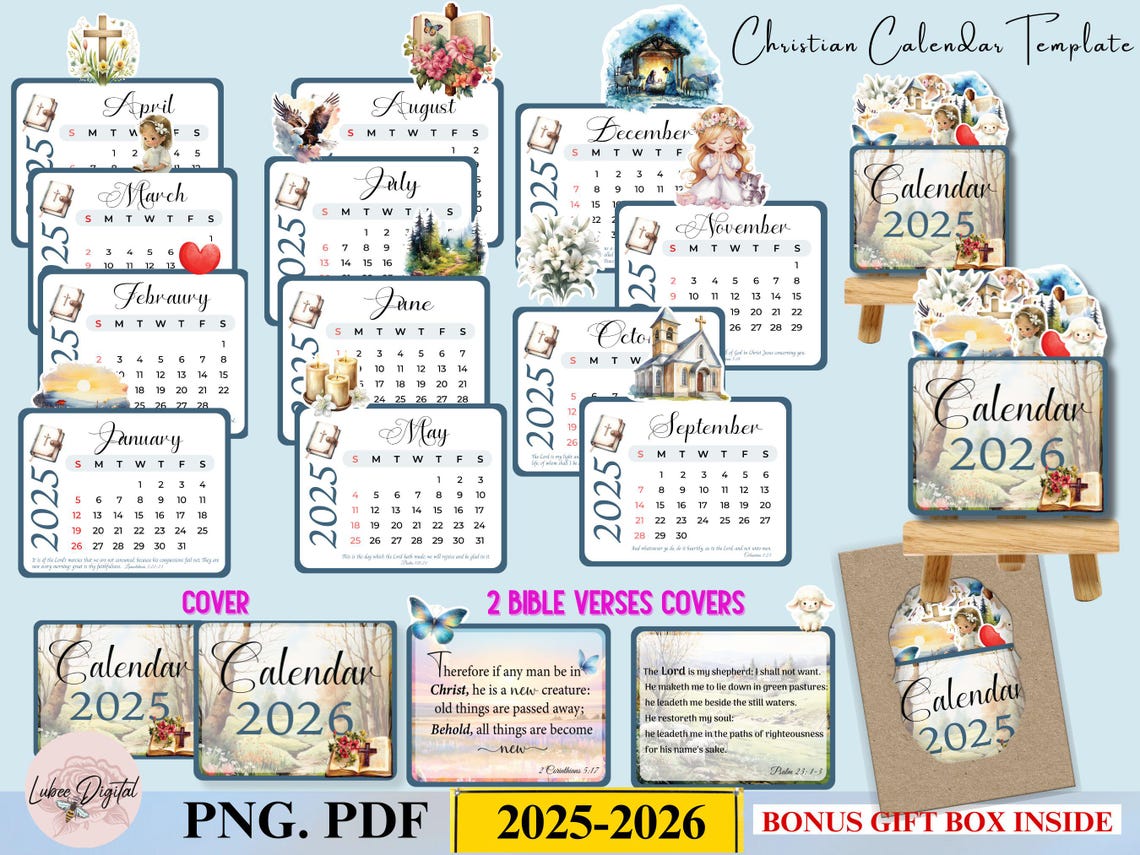 2025-2026 Desk Monthly Christian Calendar,bible Verse Mini Printable ...