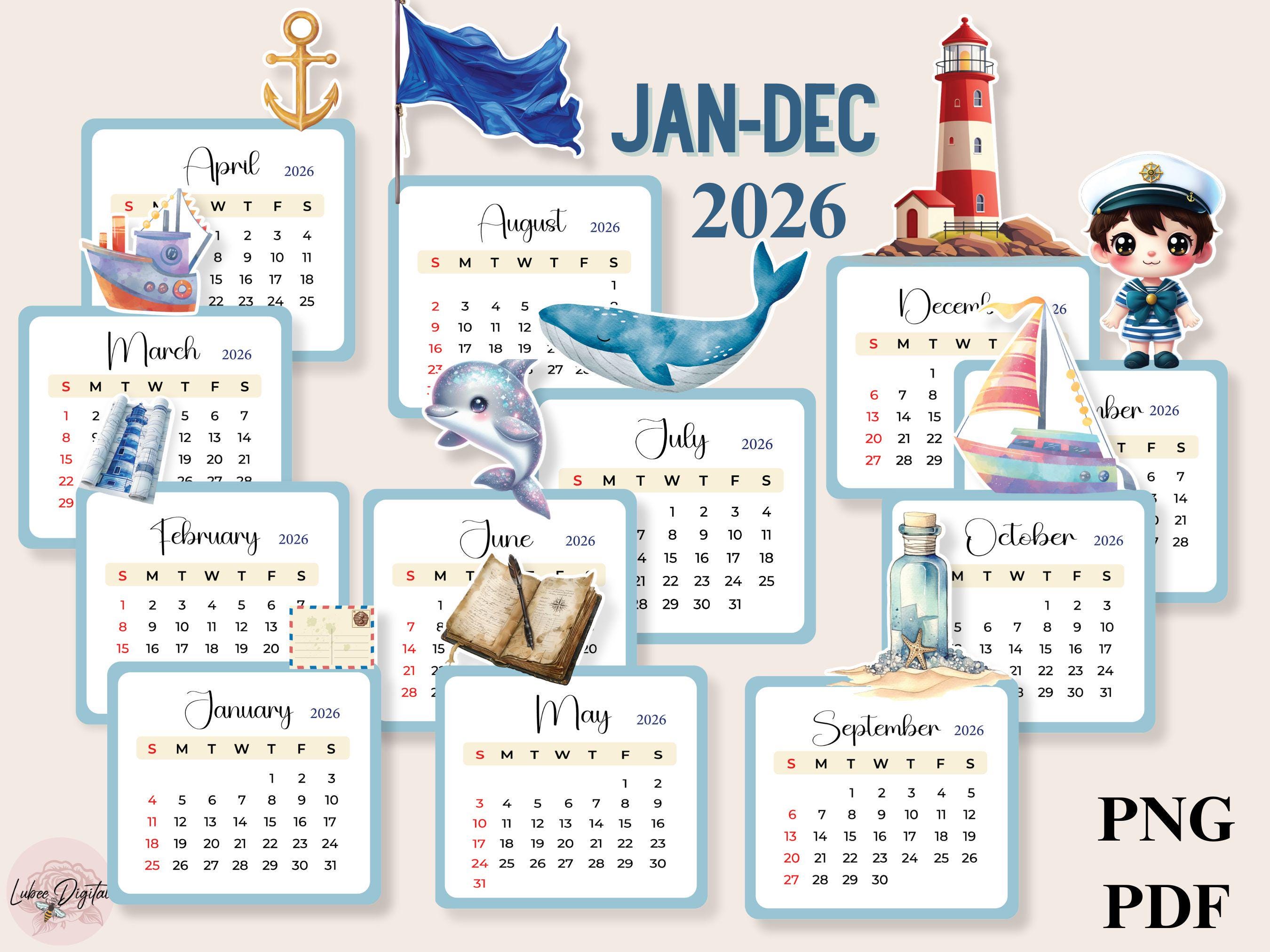 Lighthouse Printable Calendar 2025-2026, Printable Mini Calendar 2026 ...