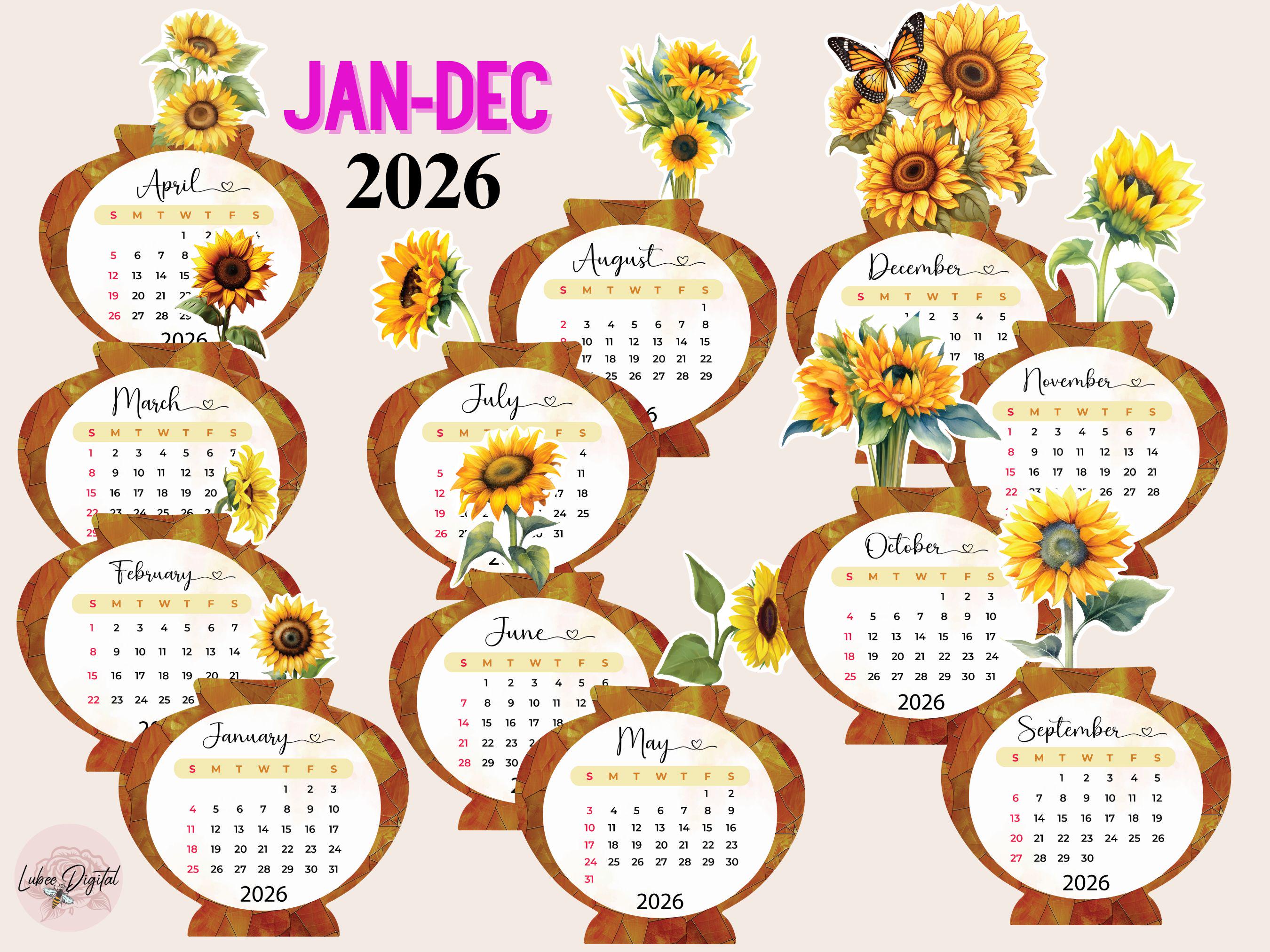 2025-2026 Sunflower Desk Calendar,printable Flowers Desk Calendar ...