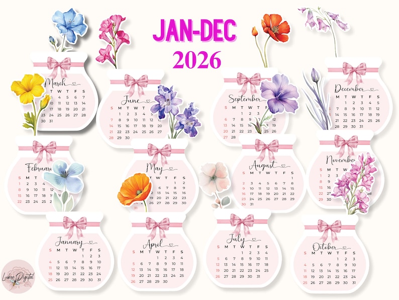 2025-2026 Flower Desk Calendar,printable Flowers Desk Calendar ...