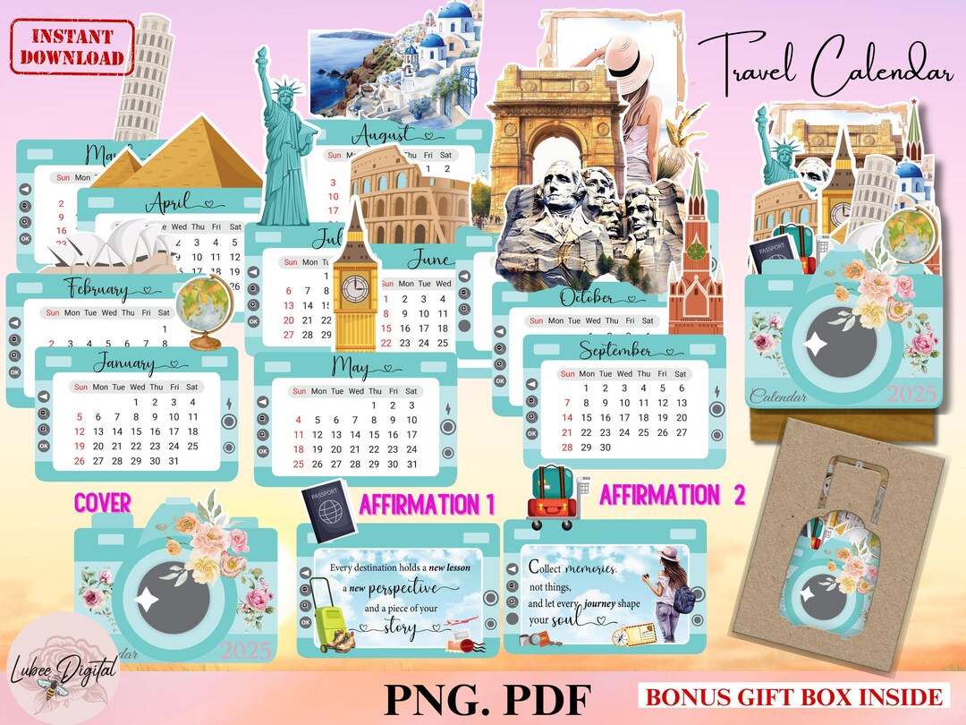 Travel Calendar Template,landmark Calendar Sight-seeing Mini Calendar ...