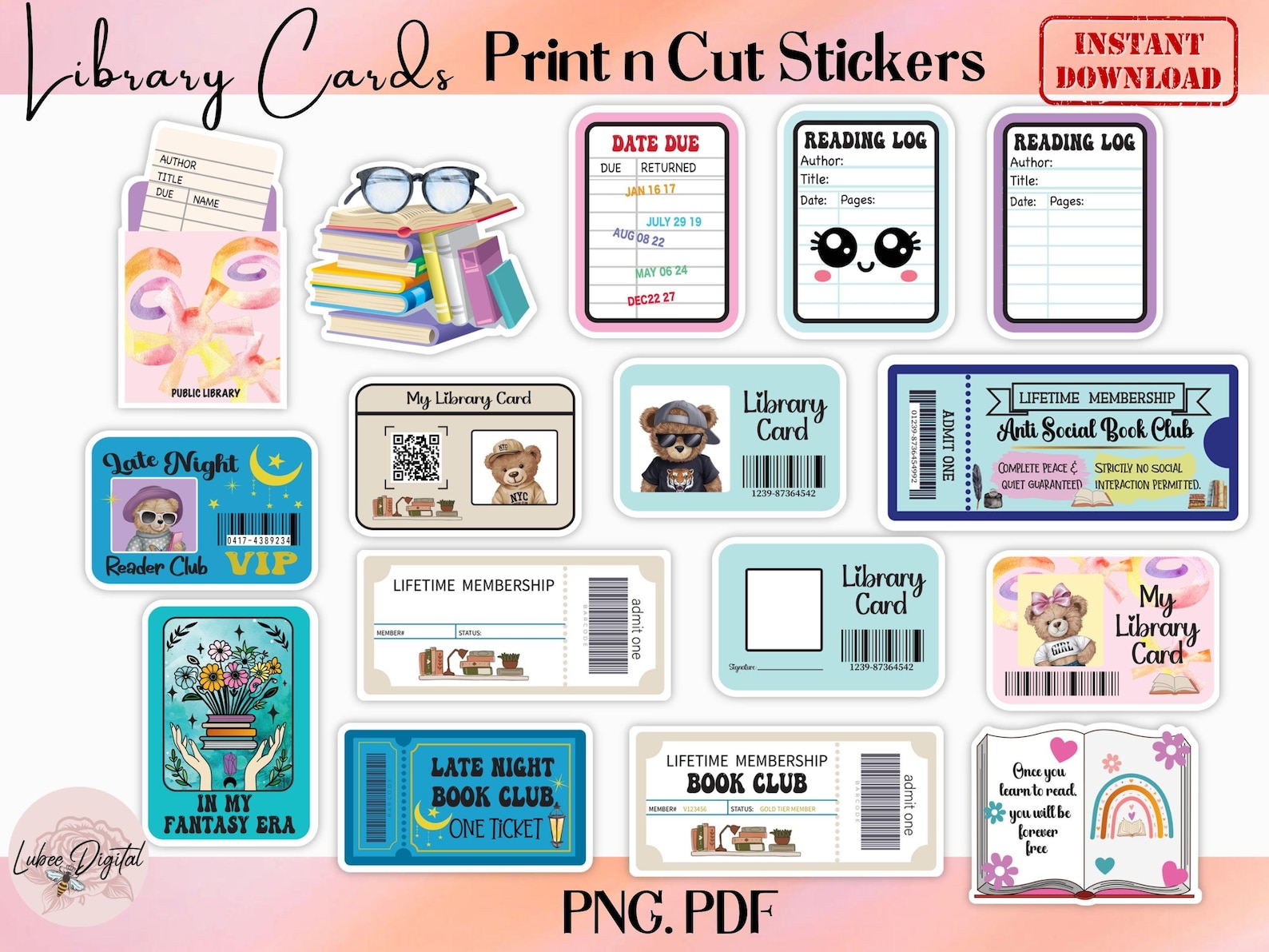 Printable Library Book Checkout Due PNG Stickers,book Lover Reader ...