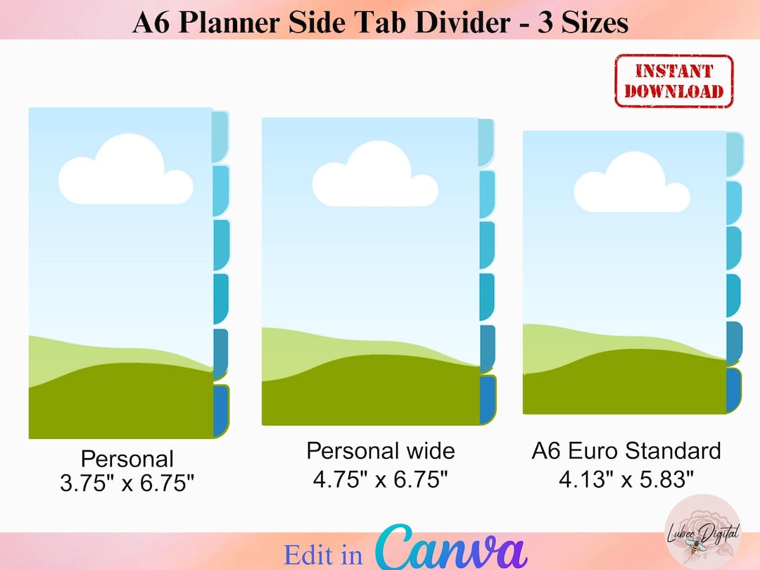 CANVA A6 6 Side Tabs Divider,editable Folder Tabs,make Your Own CANVA ...