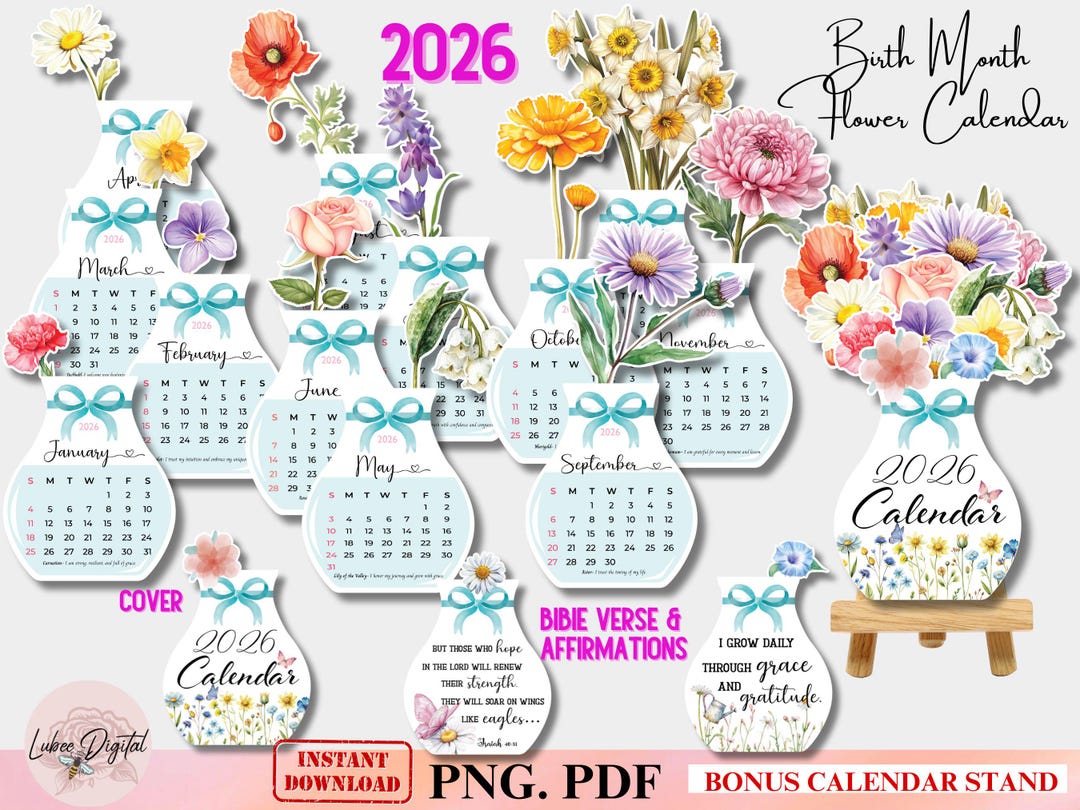 Birth Month Flower Desk Calendar,printable Flowers Desk Calendar ...