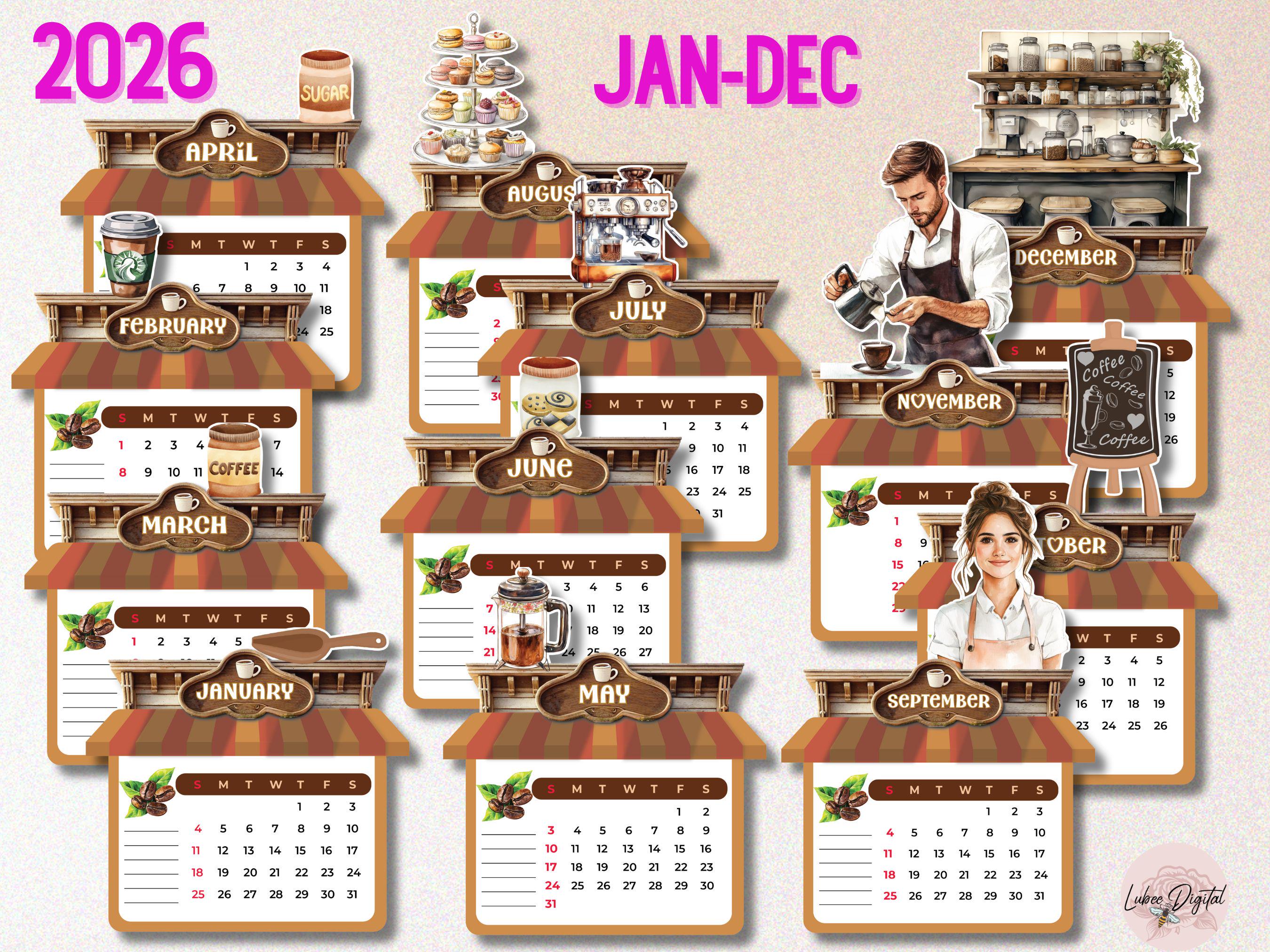 2026 Desk Monthly Coffee Calendar, Coffee Shop Calendar,mini Printable ...