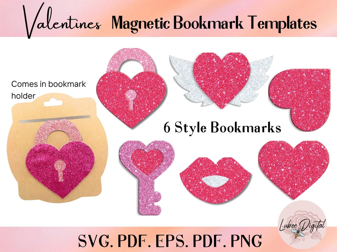 Valentine Magnetic Bookmark SVG, Page Keeper Template, Faux Leather ...