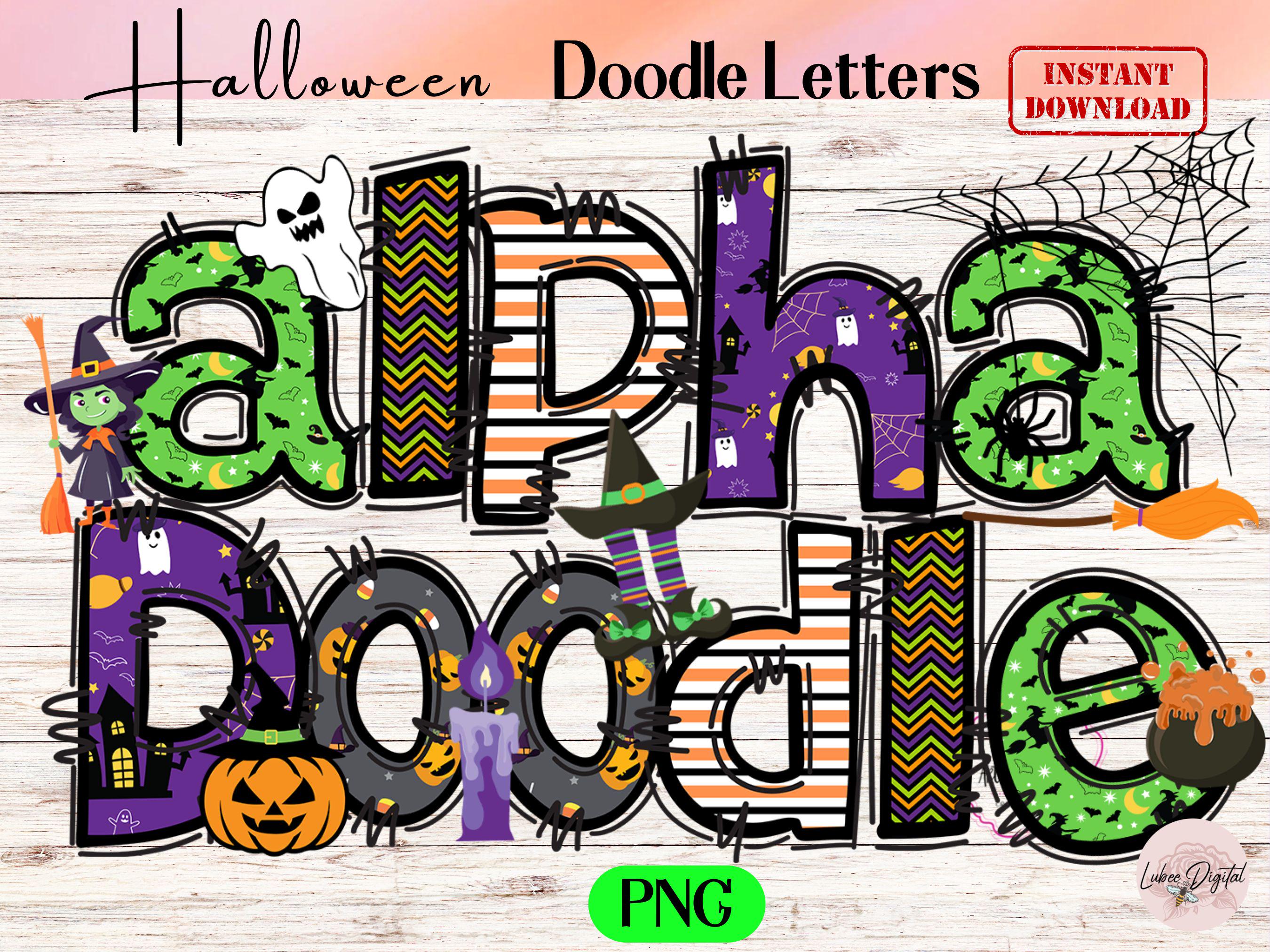 Spooky Halloween Printable PNG Doodle Letters, Doodle Alpha Bundle ...