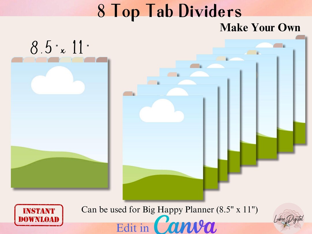CANVA Big Happy Planner 8 Top Tabs Divider,editable Folder Tabs,make ...