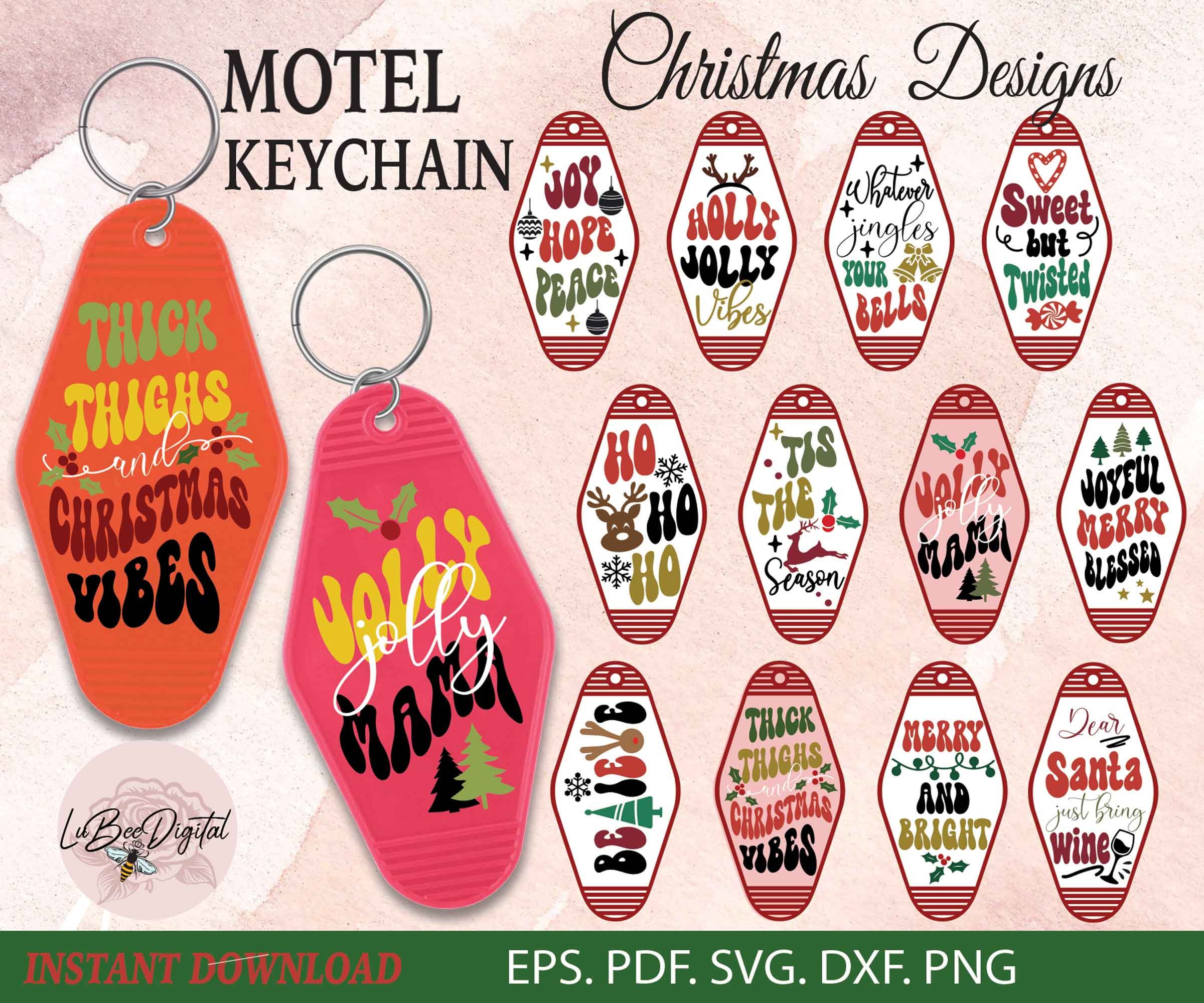 Christmas Motel Keychain Svg,retro Motel Keyring, Vintage Keychain ...