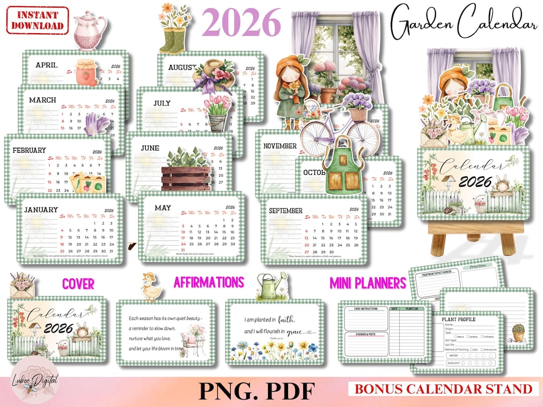 2026 Cottagecore Garden Calendar,botanical Monthly Planner, Plant ...