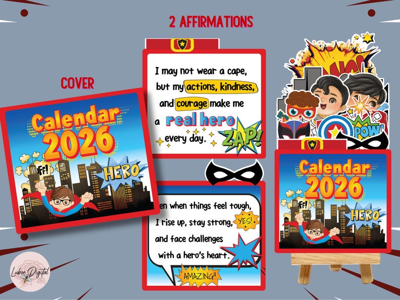 2026 Superhero Printable Desk Calendar,comic Calendar,monthly Calendar ...