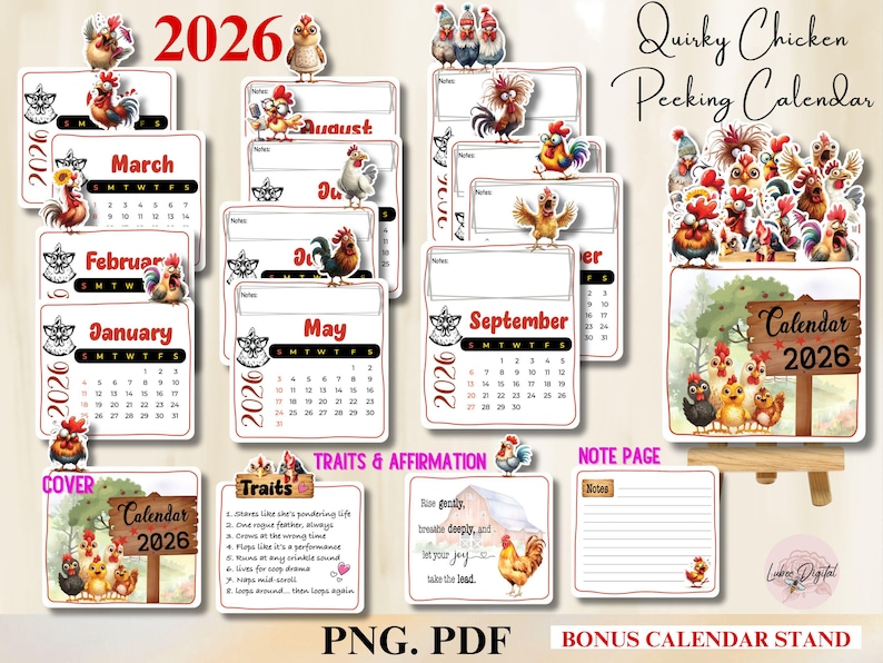 2026 Stackable Chicken Calendar,quirky Farmyard Humor Desk Planner ...