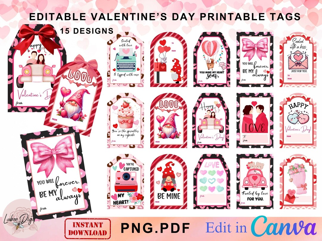 Editable Valentine's Gift Tag Canva Frames,valentine's Day Cards,gift ...