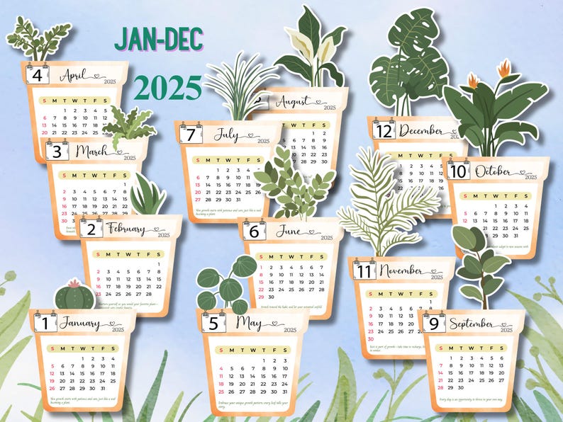 2025-26 Houseplant Desk Calendar Botanical Template Calendar,plant ...
