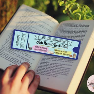 Printable Book Club Bookmark,book Ticket Bookmark,laminated Bookmark ...
