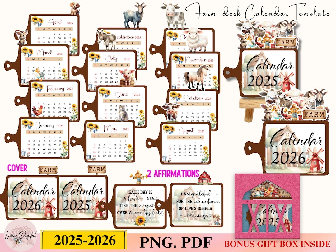 Farm Animal Monthly Calendar2026, Printable Mini Calendar & DIY ...