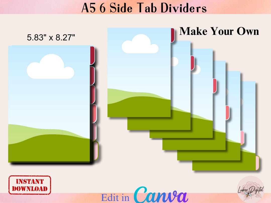 CANVA A5 6 Side Tabs Divider,editable Folder Tabs,make Your Own CANVA ...