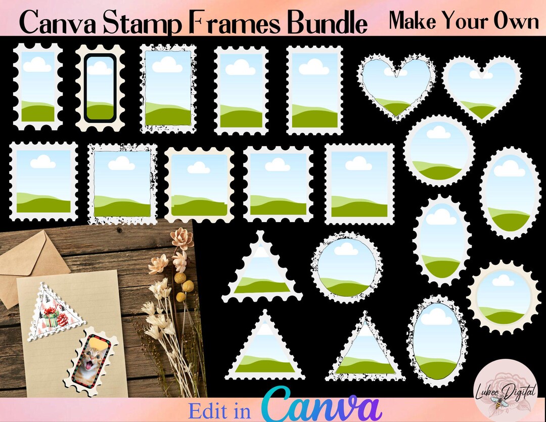 Postage Stamp Frame,custom Vector Stamps Stamp Border Editable Canva ...