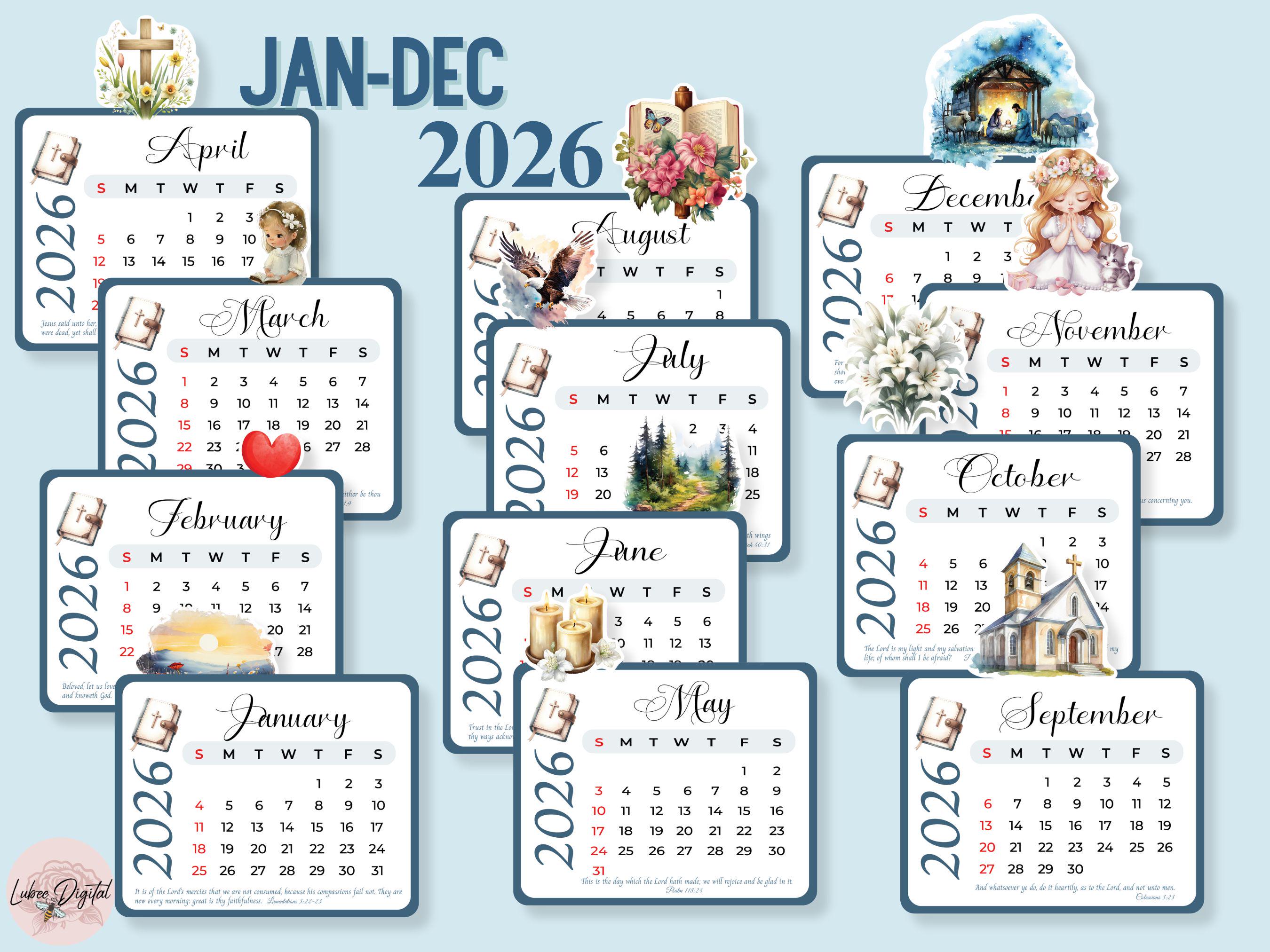 2025-2026 Desk Monthly Christian Calendar,bible Verse Mini Printable ...