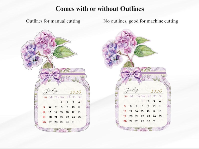 2026 Purple Flower Calendar,printable Flowers Vase Desk Calendar for ...