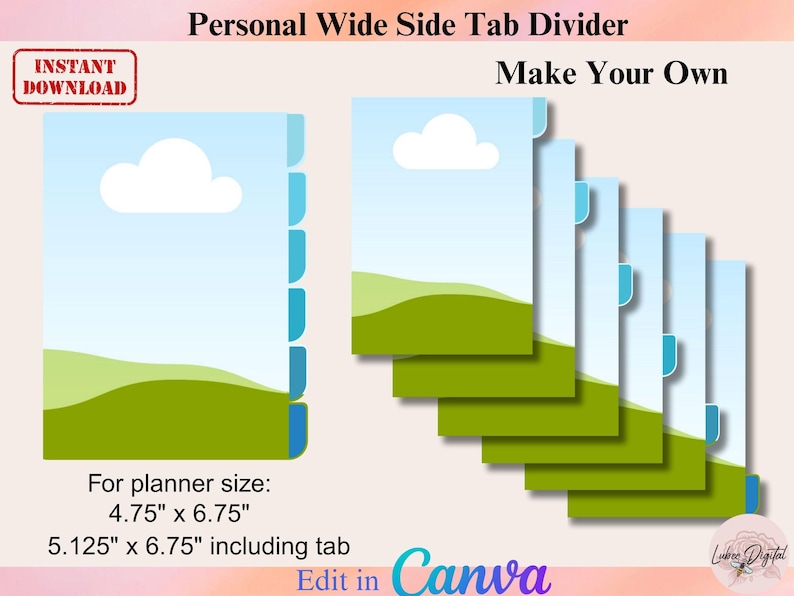 CANVA A6 6 Side Tabs Divider,editable Folder Tabs,make Your Own CANVA ...