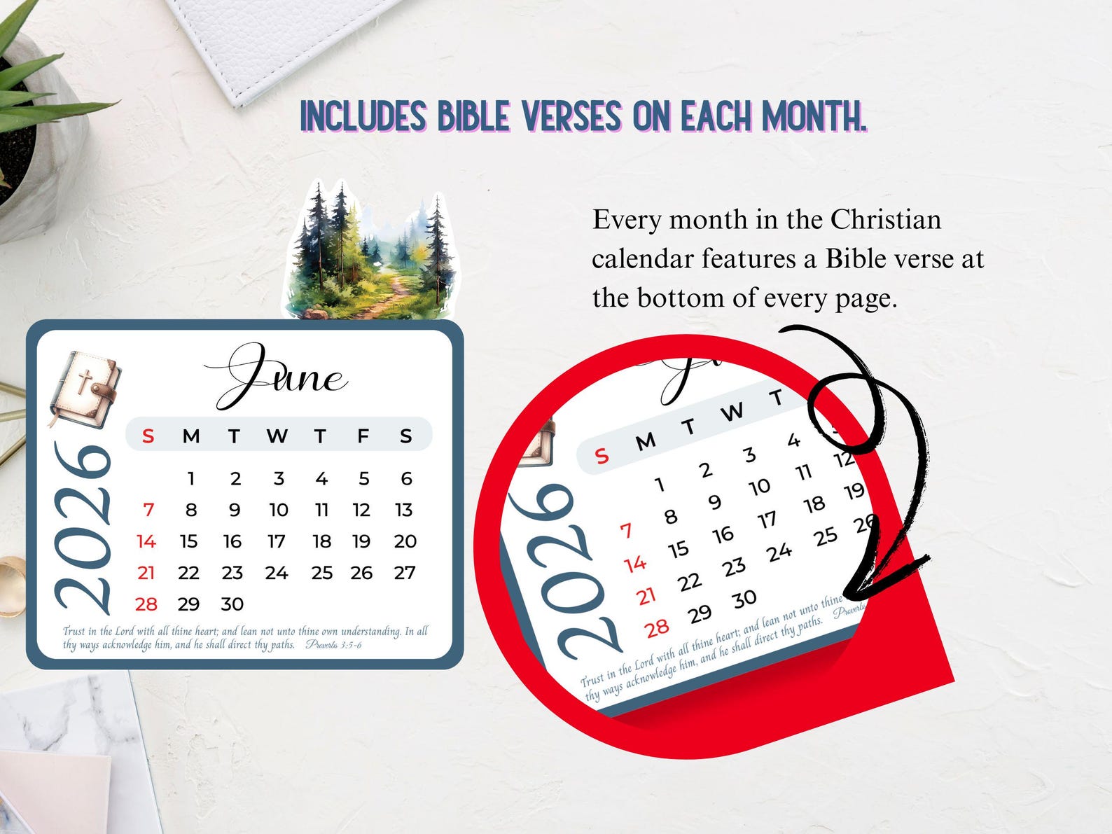 2025-2026 Desk Monthly Christian Calendar,bible Verse Mini Printable ...