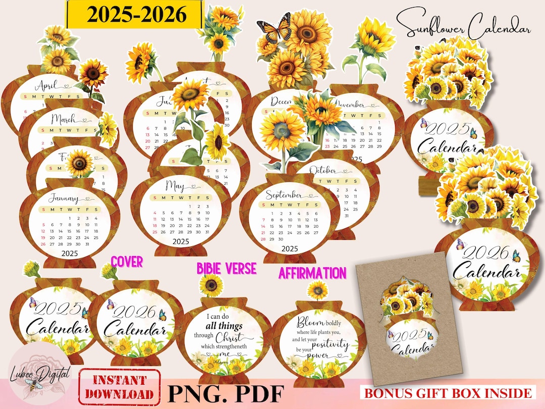 2025-2026 Sunflower Desk Calendar,printable Flowers Desk Calendar ...