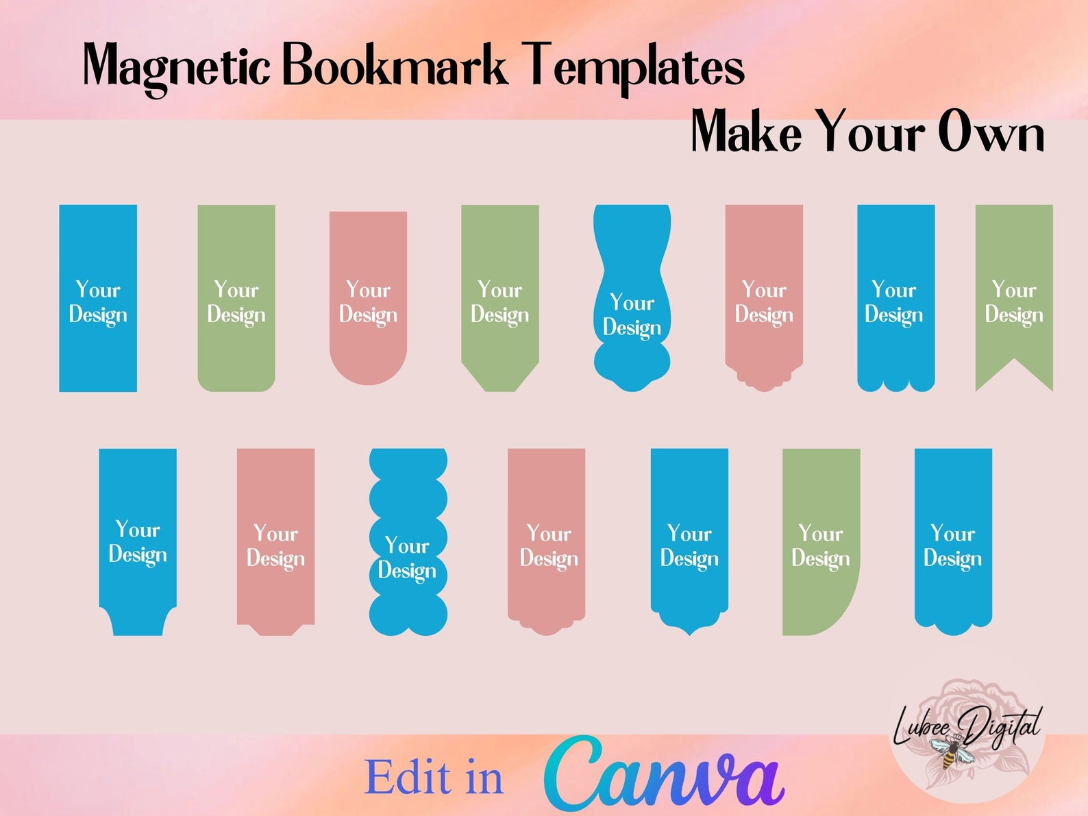 Canva Magnetic Bookmark,make Your Own CANVA Bookmark Template,editable ...