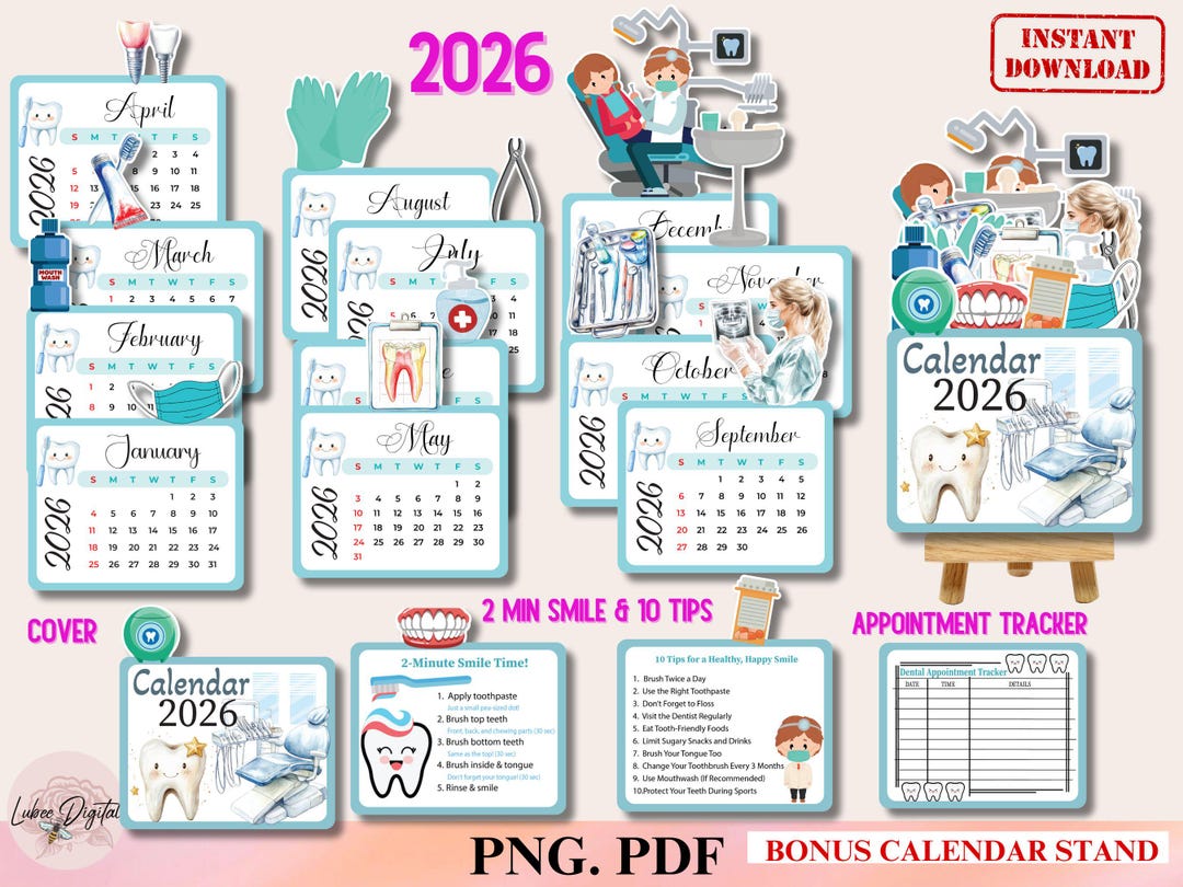 2026 Dentist Desk Calendar, Printable Dental Calendar, Hospital ...
