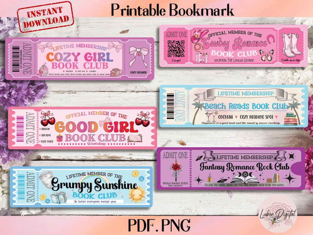 Printable Book Club Bookmark,book Ticket Bookmark,laminated Bookmark ...