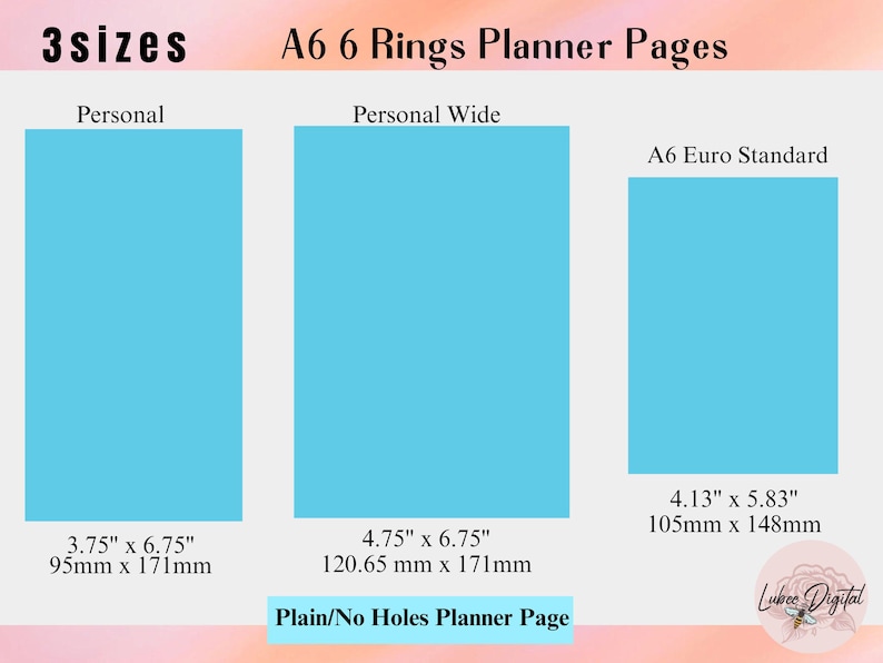 A6 Planner Insert Page Template,a6 Personal Planner A6 Personal Wide ...