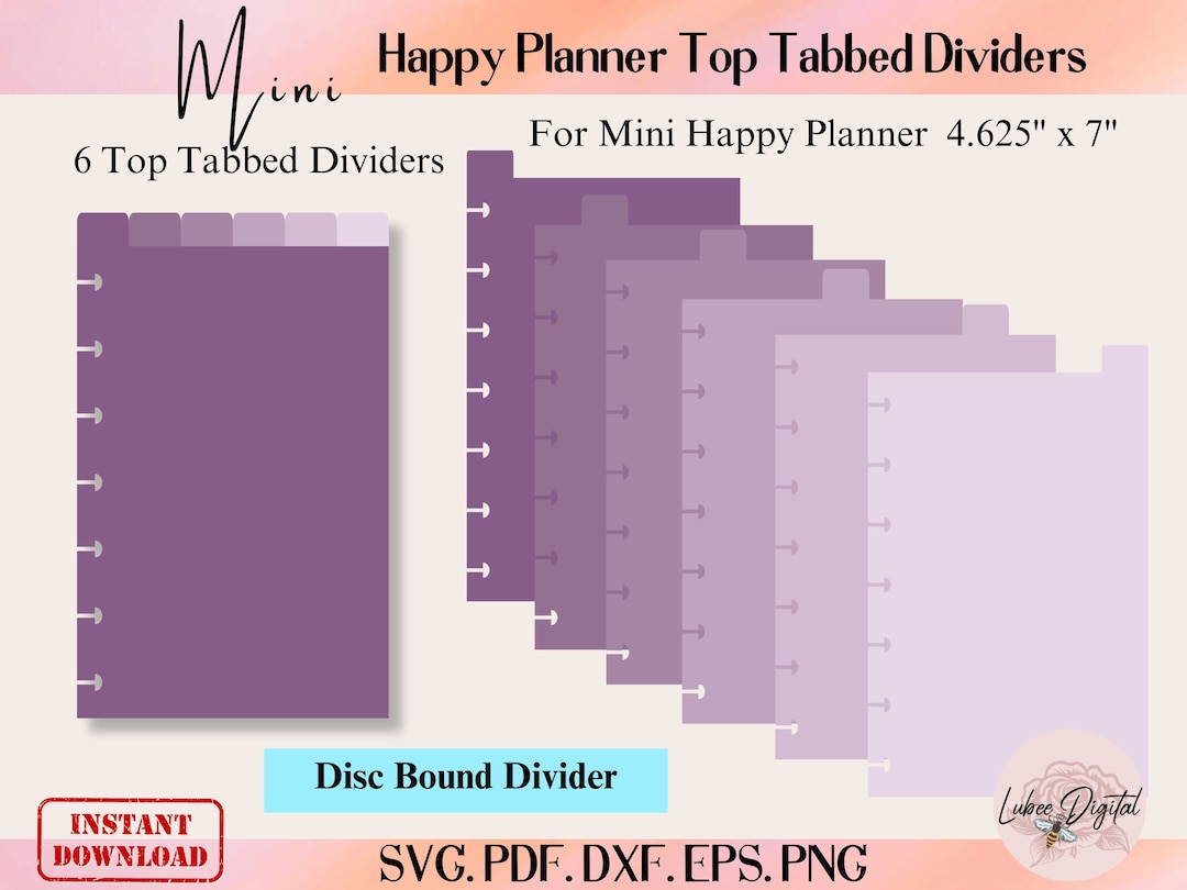 Mini Happy Planner Disc Bound Divider Template,binder Dividers Cut File ...