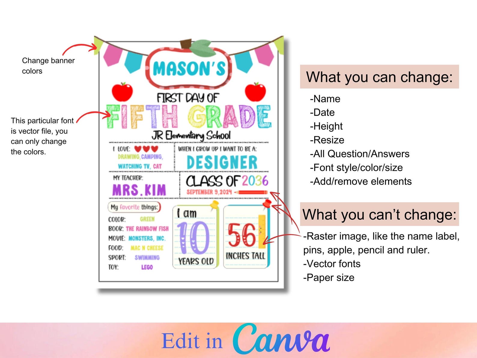 DIY Canva Template Printable Editable First Day of School Sign 1st Day ...
