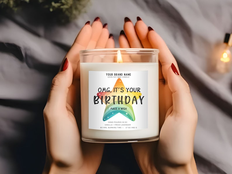 Happy Birthday Candle Label Canva Template,editable Candle Labels ...