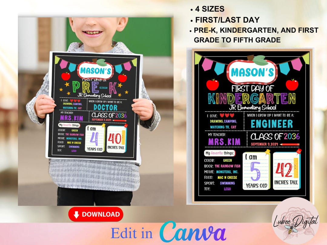 DIY Canva Template Printable Editable First Day of School Sign 1st Day ...