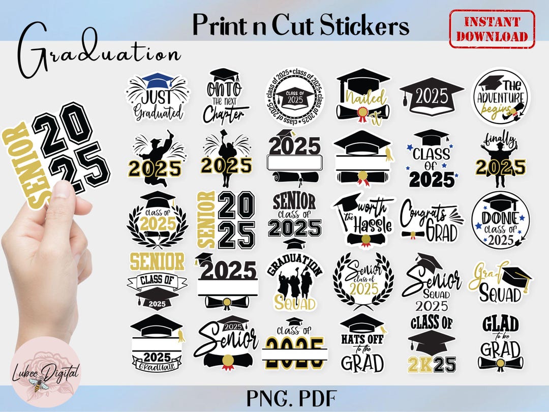 Graduation PNG Stickers,class of 2025 Stickers, Laptop Notebook Print ...