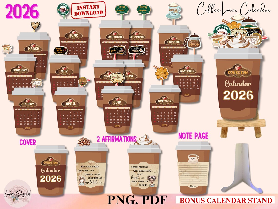 2026 Desk Monthly Coffee Calendar, Coffee Cup Calendar,mini Printable ...