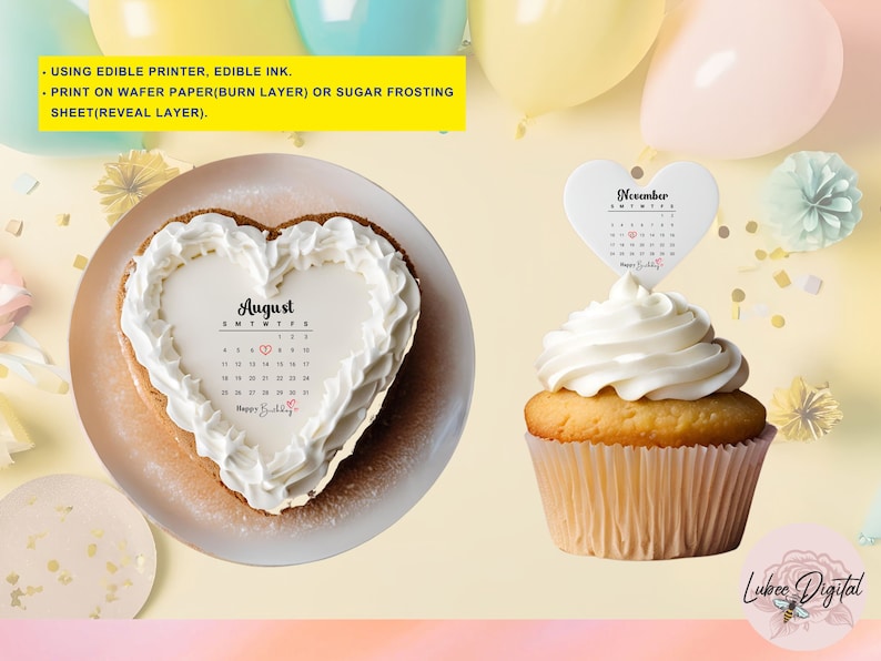 Canva Editable Heart Cake Calendar,burn Away Calendar Cake Topper ...