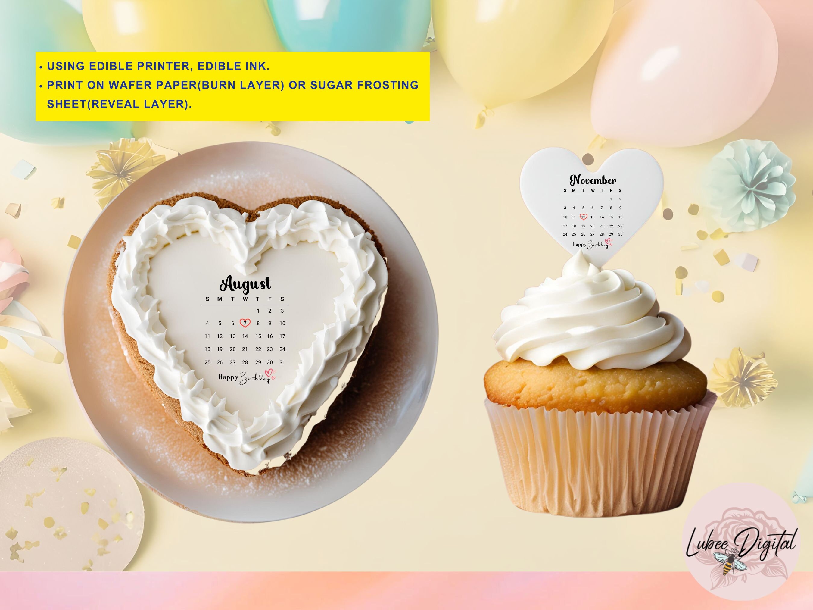 Canva Editable Heart Cake Calendar,burn Away Calendar Cake Topper ...
