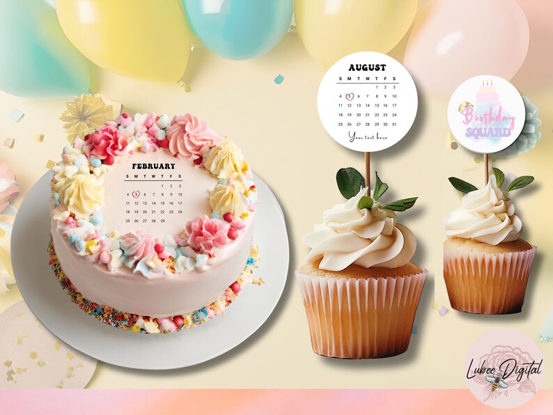 Canva Editable Cake Calendar,burn Away Round Calendar Cake Topper ...
