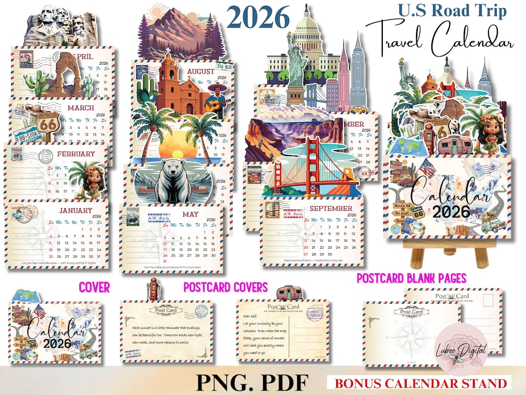 Travel Calendar 2026,america Road Trip Calendar,printable Travel Desk ...
