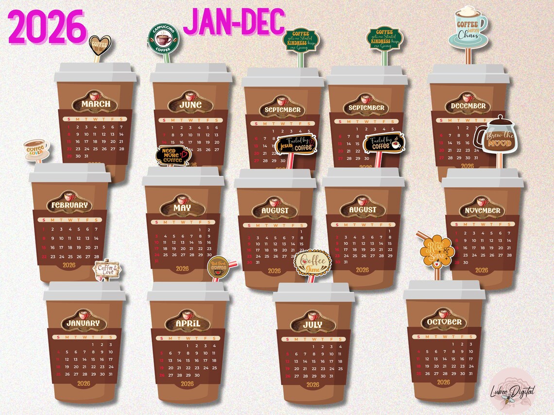 2026 Desk Monthly Coffee Calendar, Coffee Cup Calendar,mini Printable ...