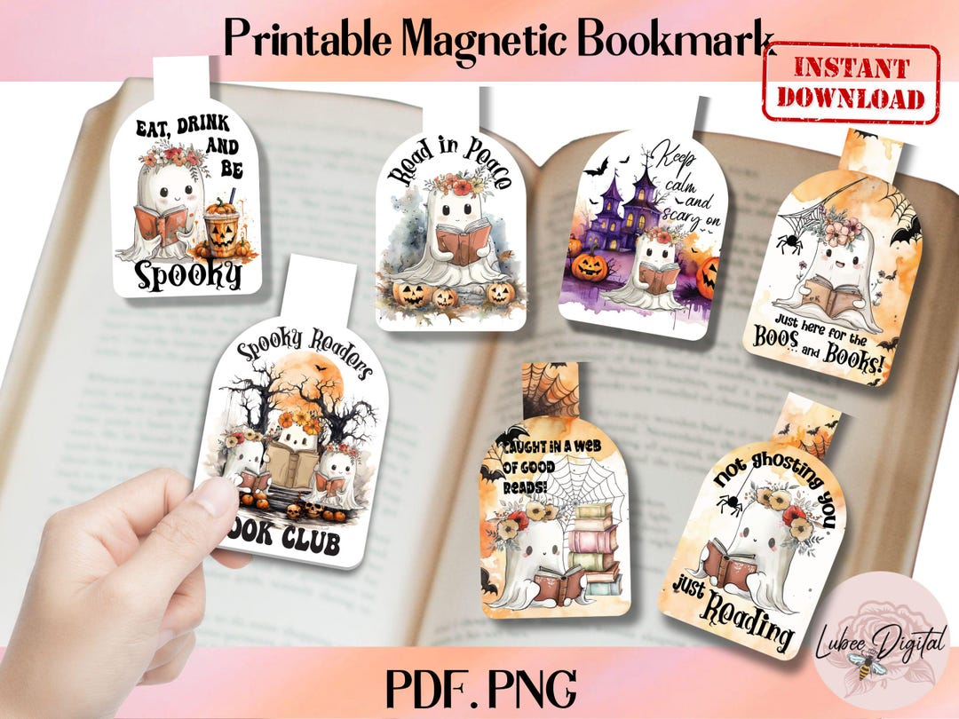 Halloween Ghost Printable Magnetic Bookmark,halloween Book Club ...