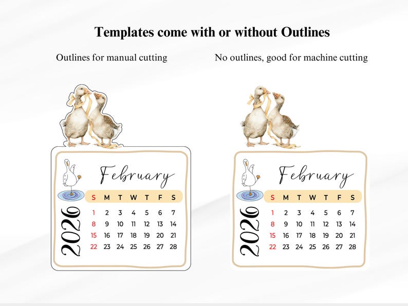 Silly Goose Printable Calendar 2026, Printable Mini Calendar 2026 Cut ...